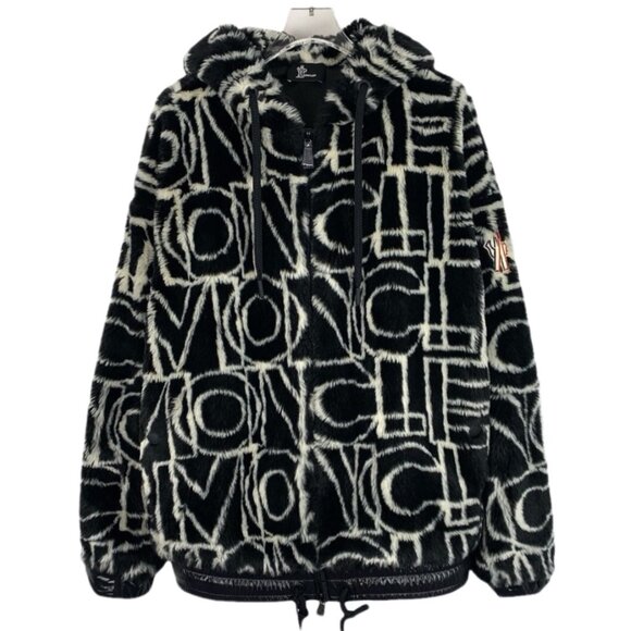 Moncler | Jackets & Coats | Moncler Black Logo Monogram Hooded Zipup ...